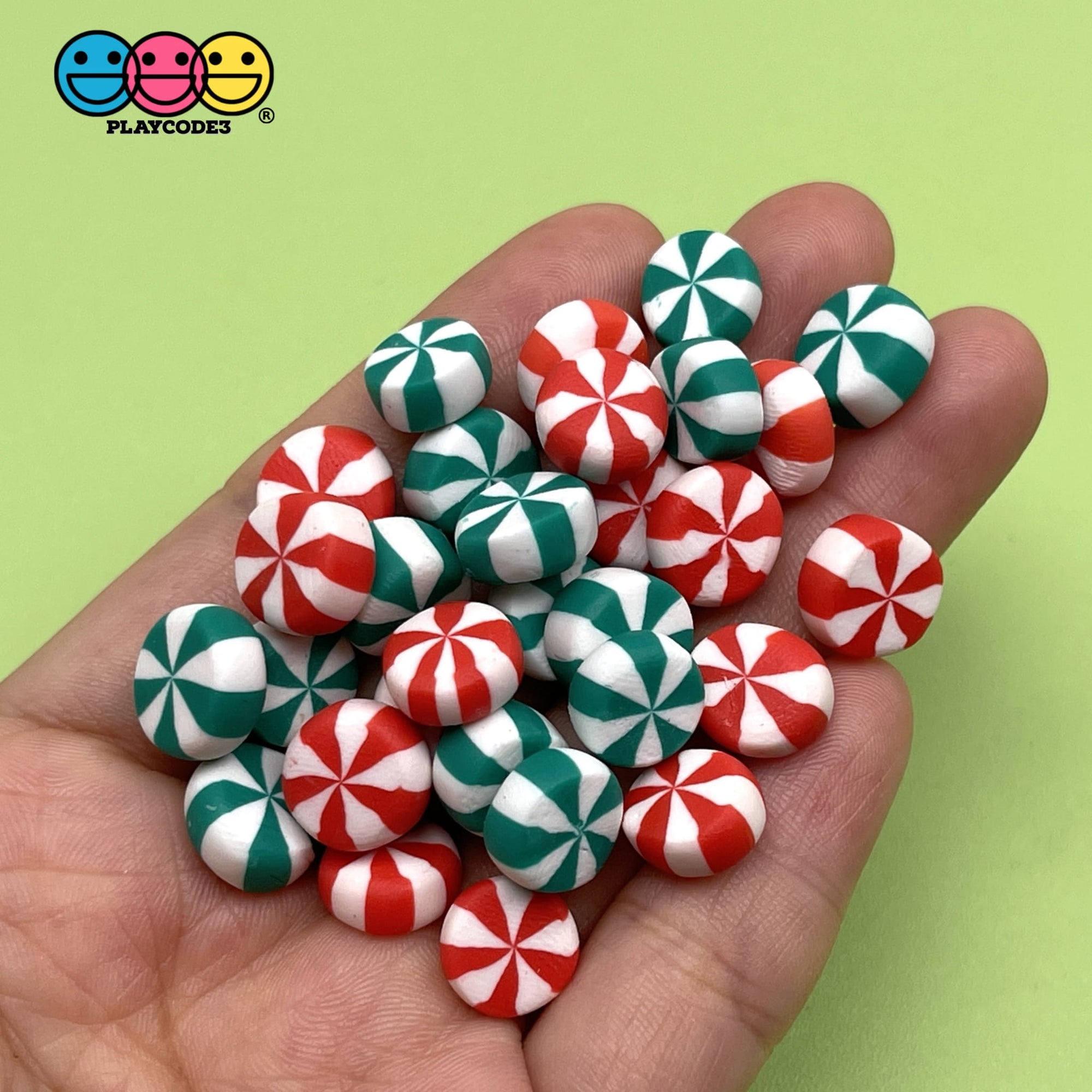 Candy Swirl Peppermint Mints Mix Christmas Theme Charms Fake Polymer C ...