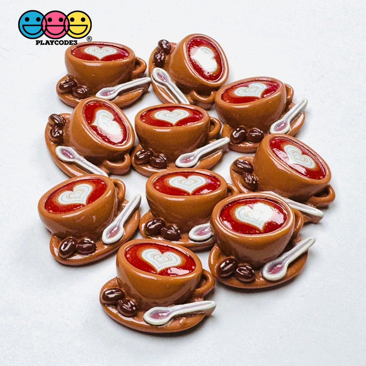 Coffee Cup Cabochons Heart Flatback Charms | PLAYCODE3| PLAYCODE3