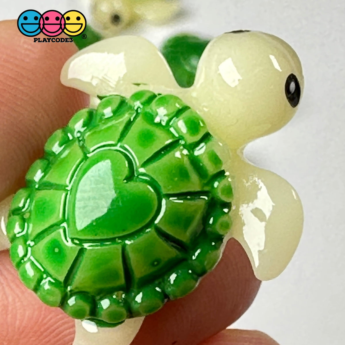 Sea Turtle with Green Heart Design Shell Tortoise Charm Decoden Caboch ...