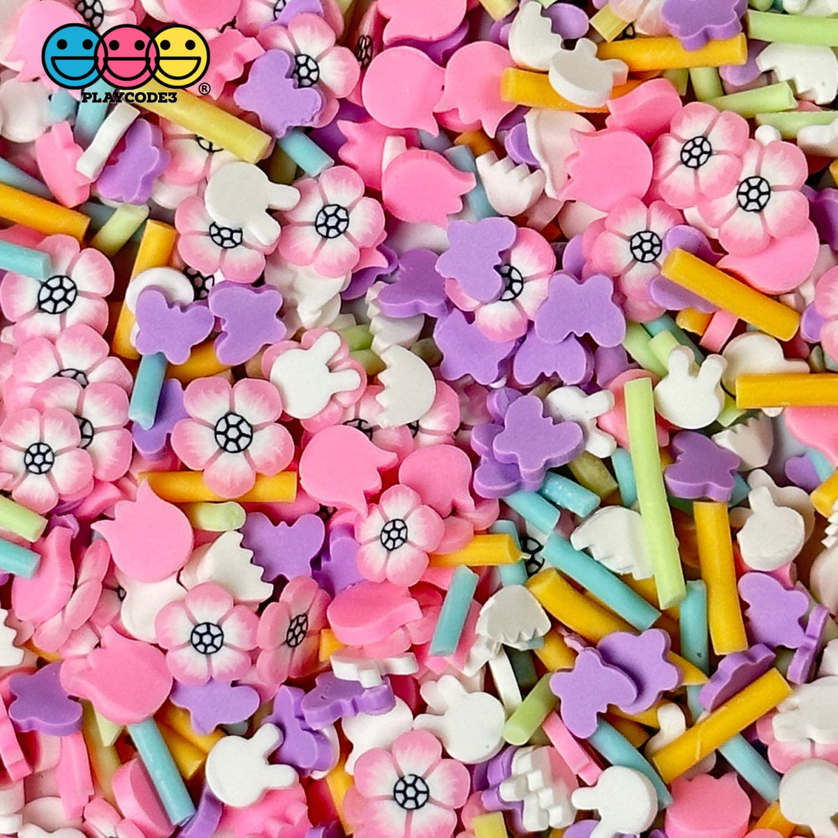 White Bunny Rabbit Flower Patch Mix Fimo Tulips Faux Sprinkle Fake Bak ...